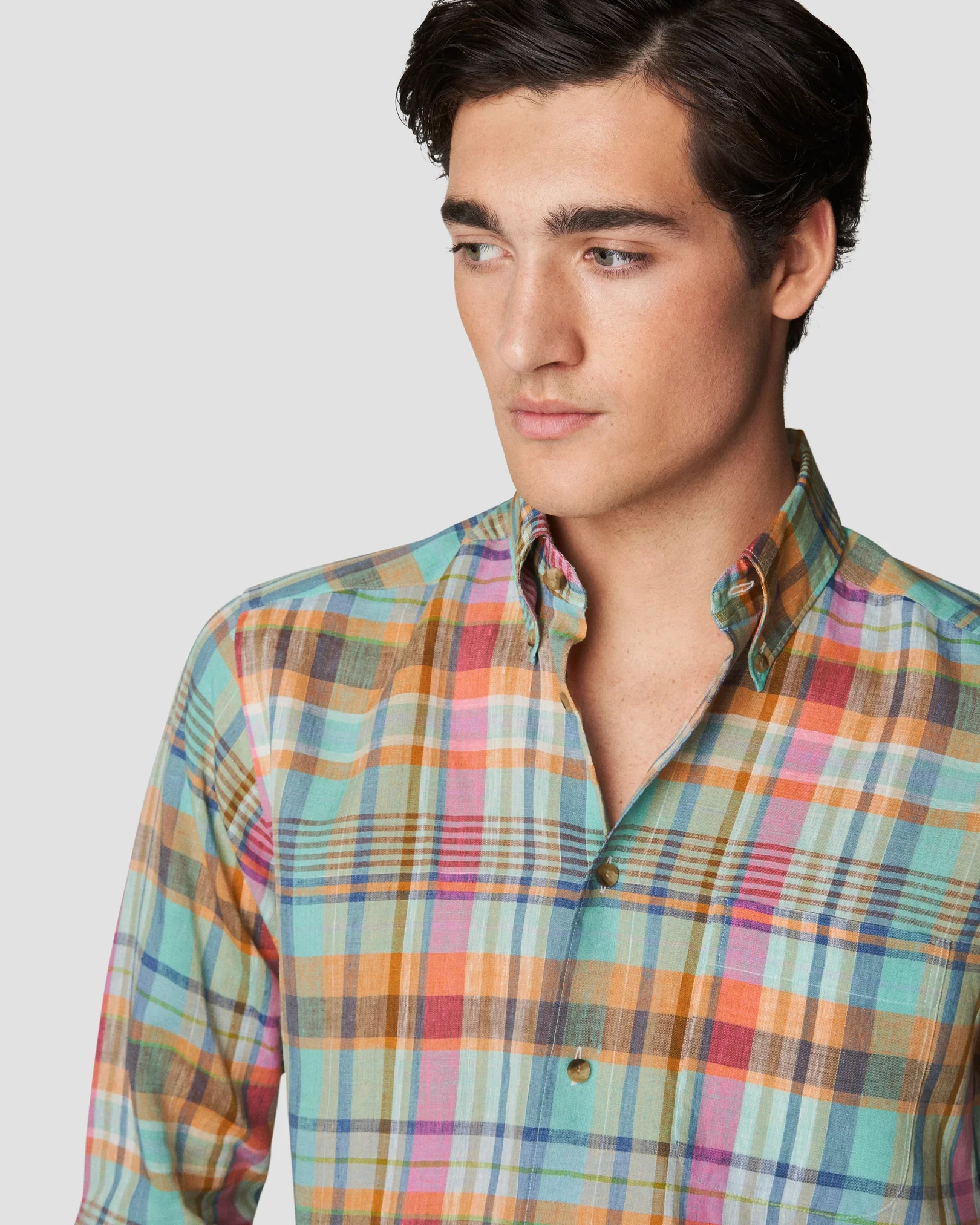 Blue Plaid Linen Shirt - Eton