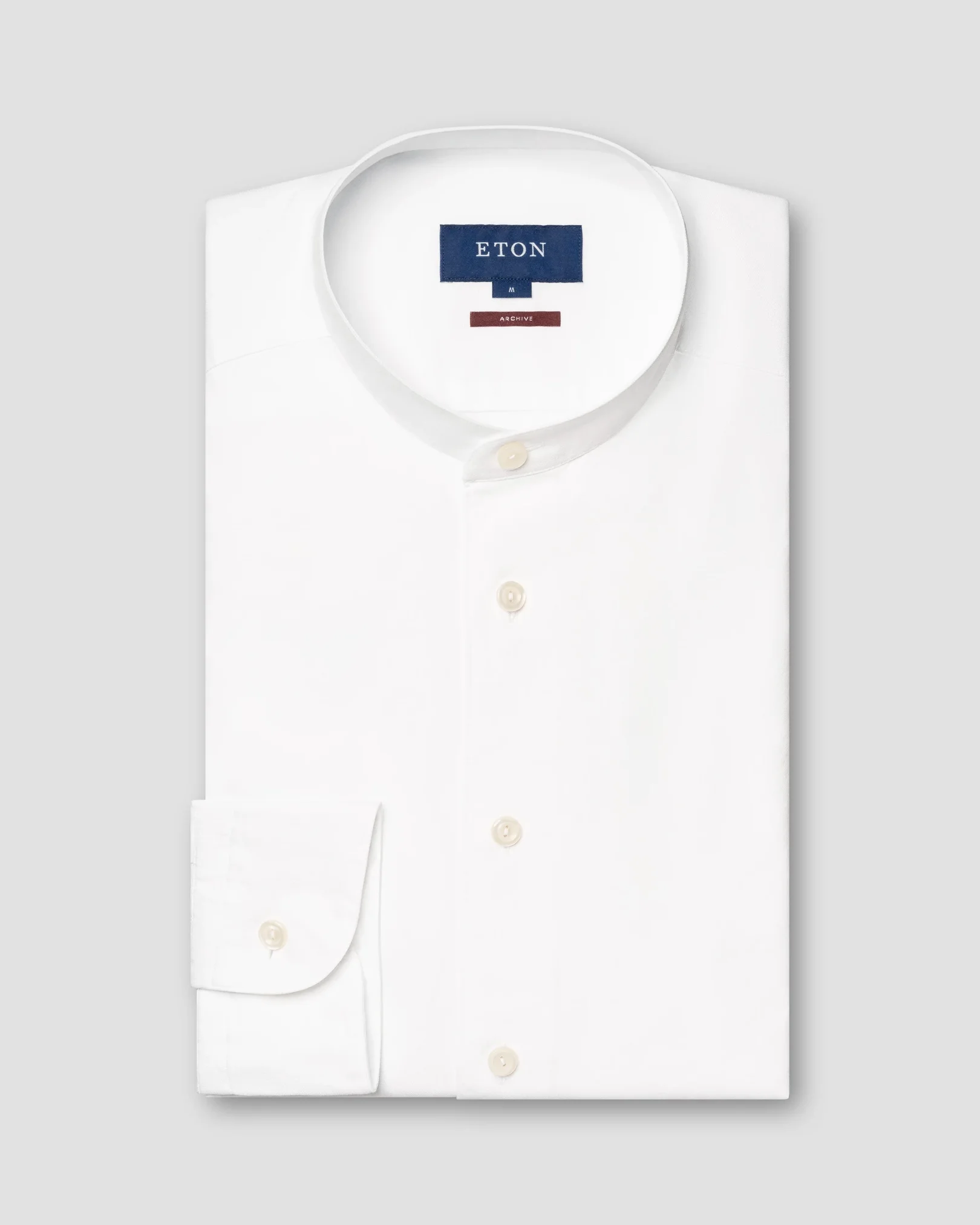 White Solid Oxford Band Collar Shirt - Eton