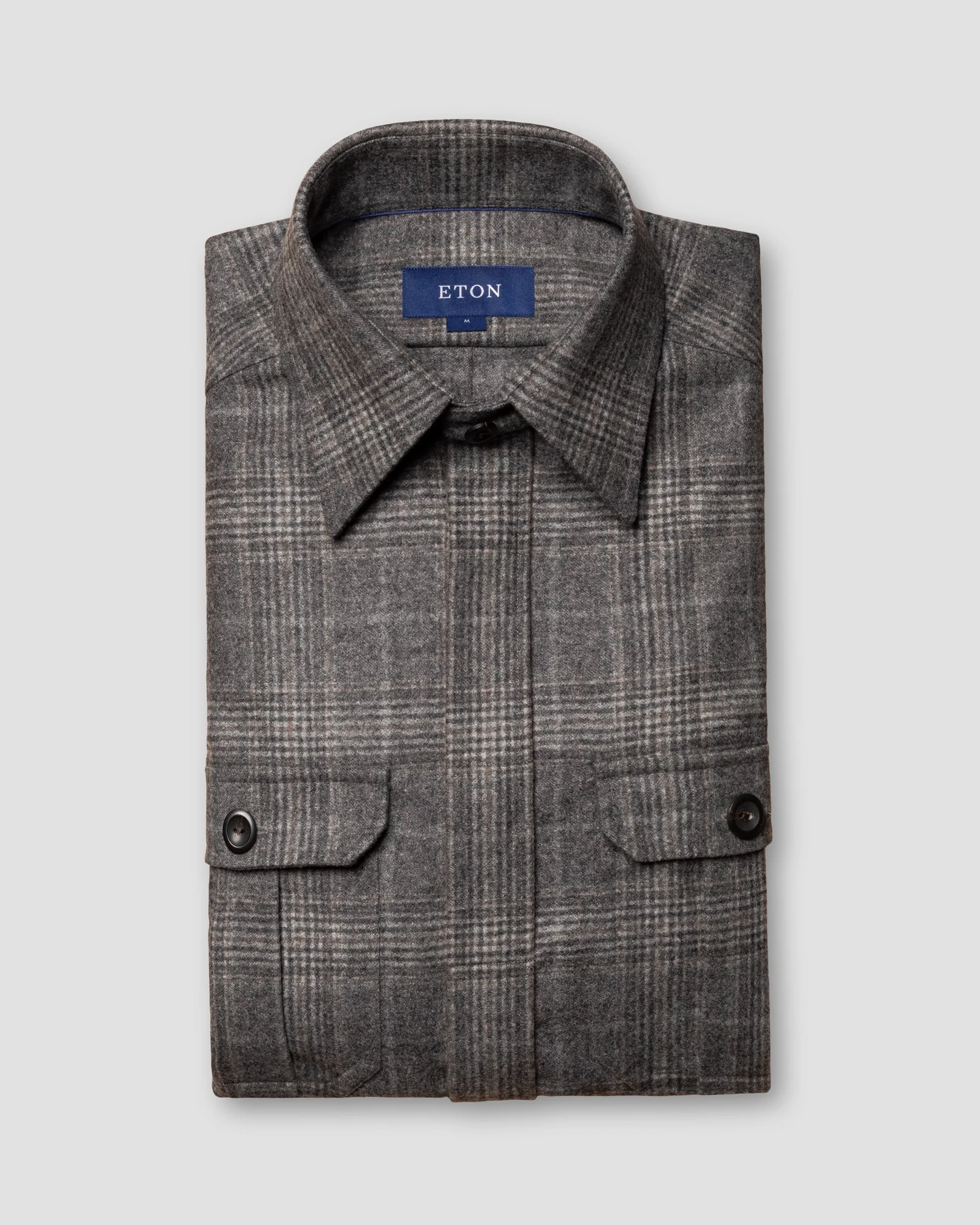 Mid Gray Check Wool-Cashmere Flannel Overshirt - Eton