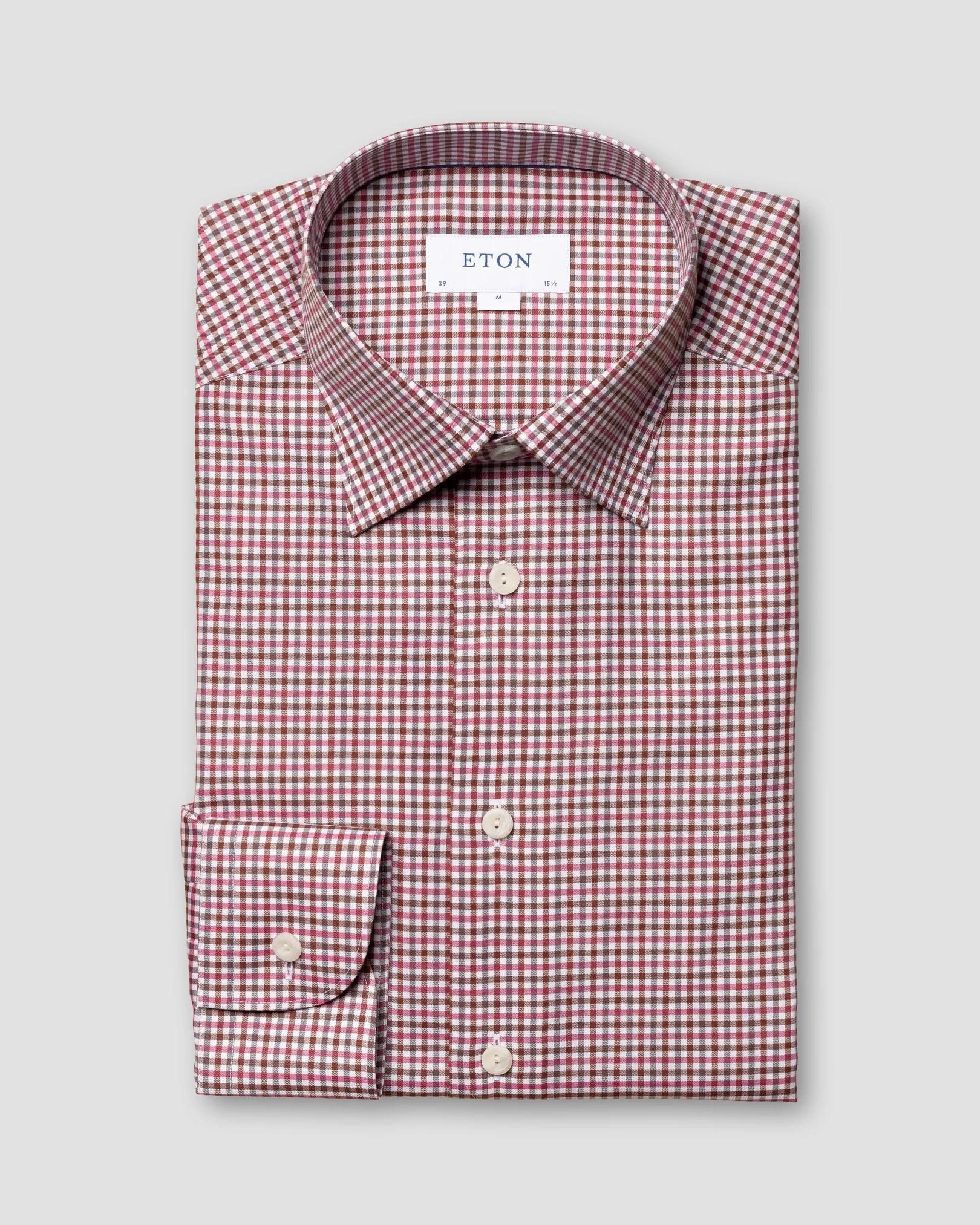 Red 3-Color Check Cotton Lyocell Stretch Shirt - Eton
