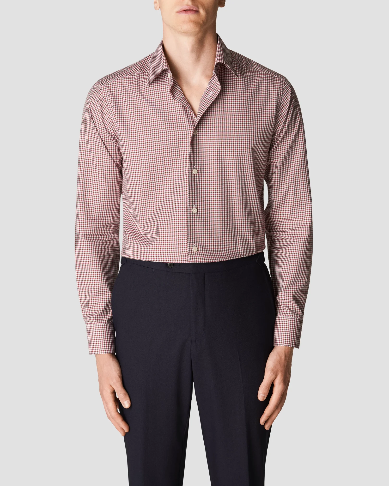 Red 3-Color Check Cotton Lyocell Stretch Shirt - Eton