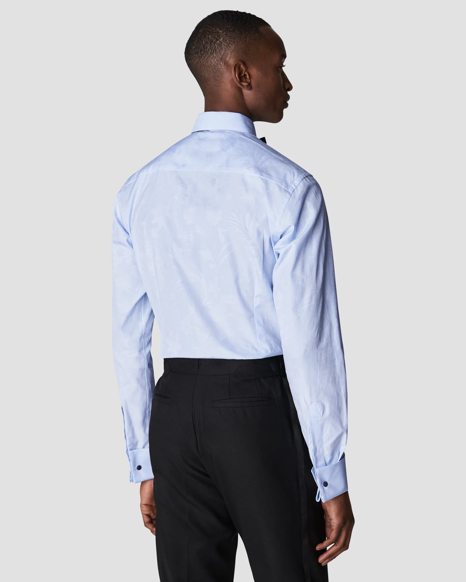Light Blue Floral Print Jacquard Tuxedo Shirt - Eton
