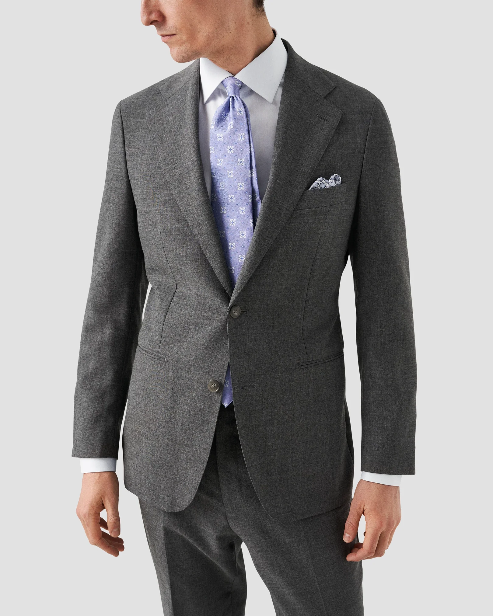 White Floral Print Effect Solid Signature Twill Shirt - Eton