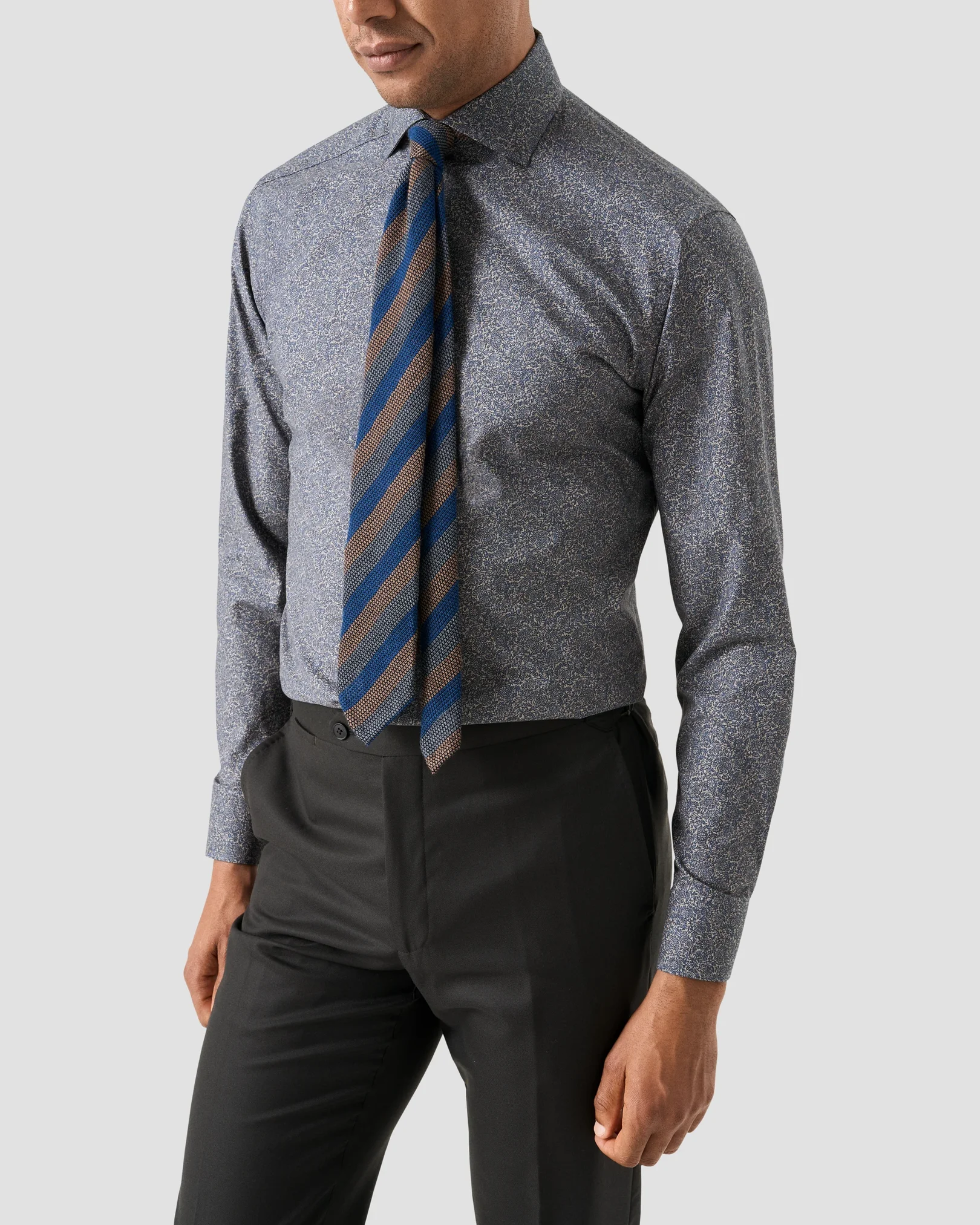 Tonal Ornamental Print Signature Twill Shirt - Eton