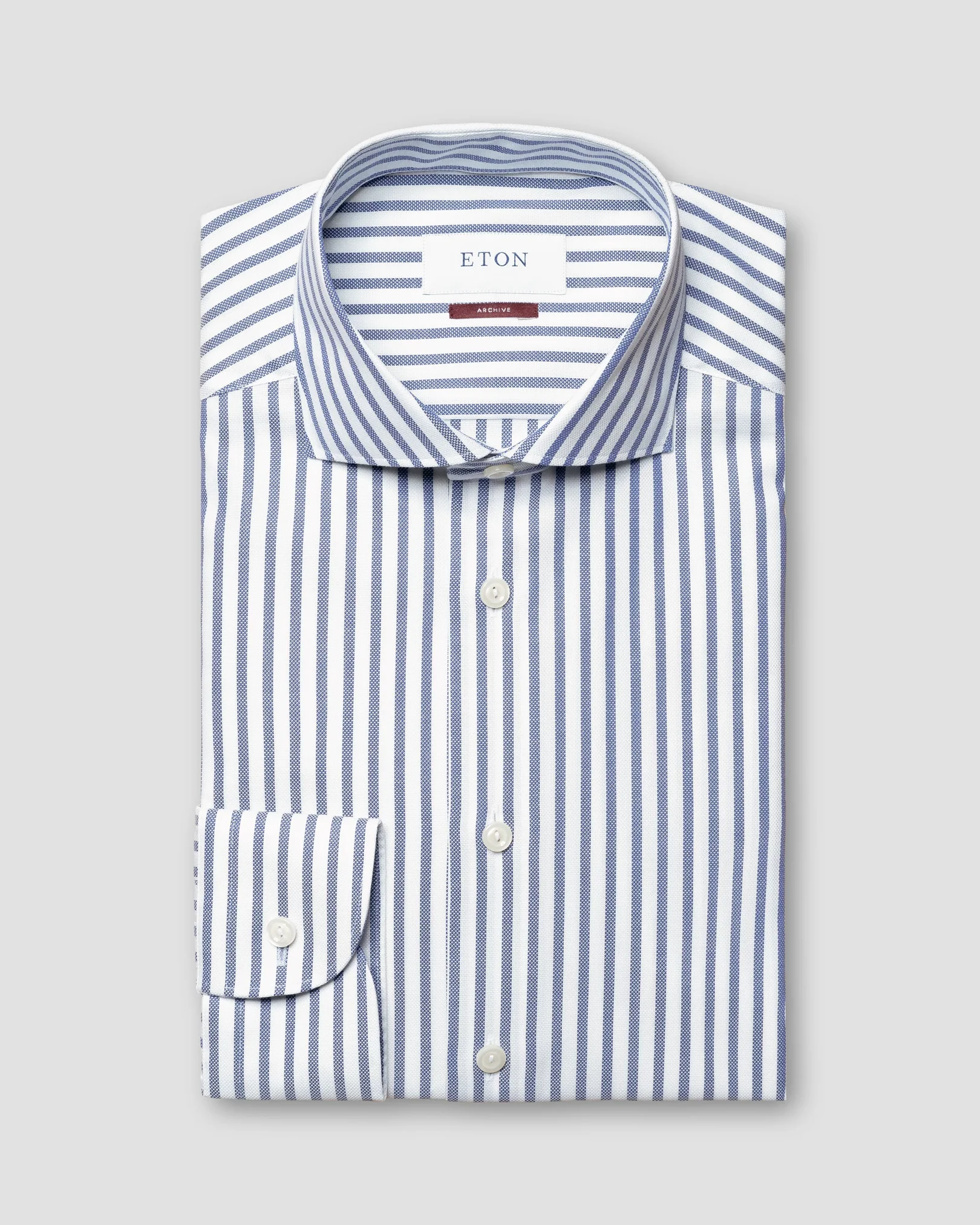 Mid Blue Wide Striped Oxford Shirt - Eton