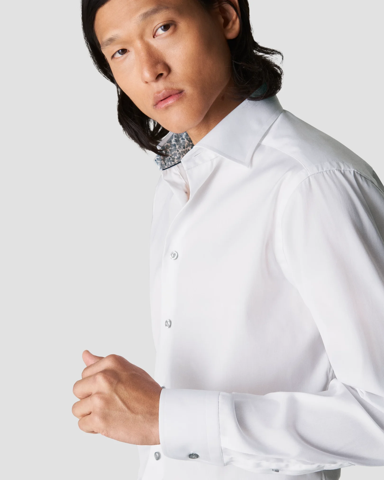 White Signature Poplin Shirt - Floral Print Details - Eton
