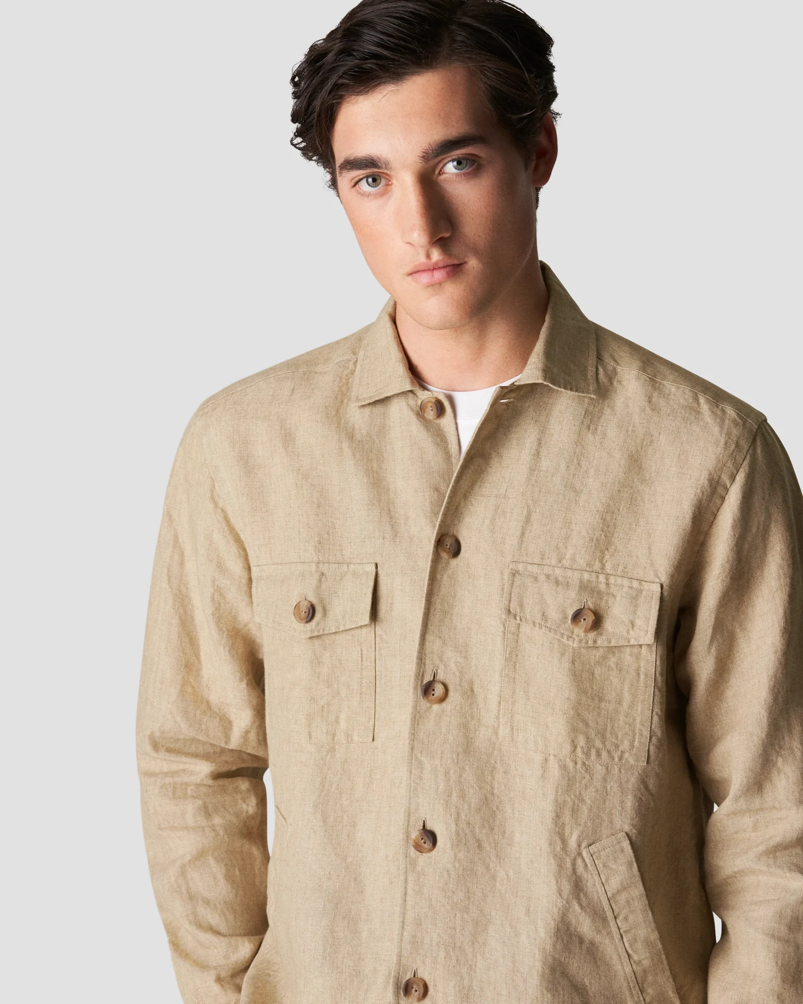 Light Brown Linen Twill Overshirt - Eton
