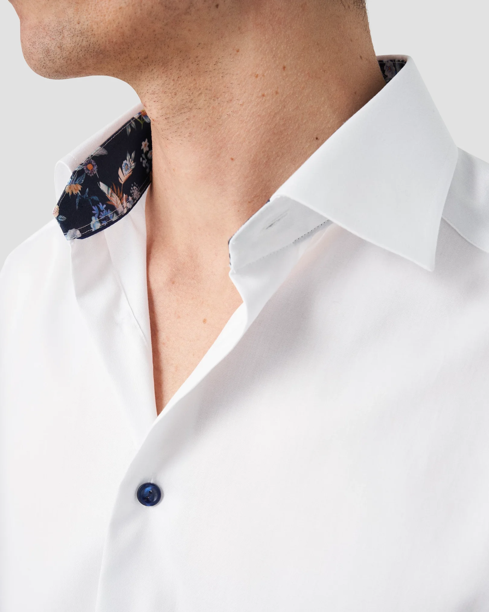 White Floral Print Effect Solid Signature Twill Shirt - Eton