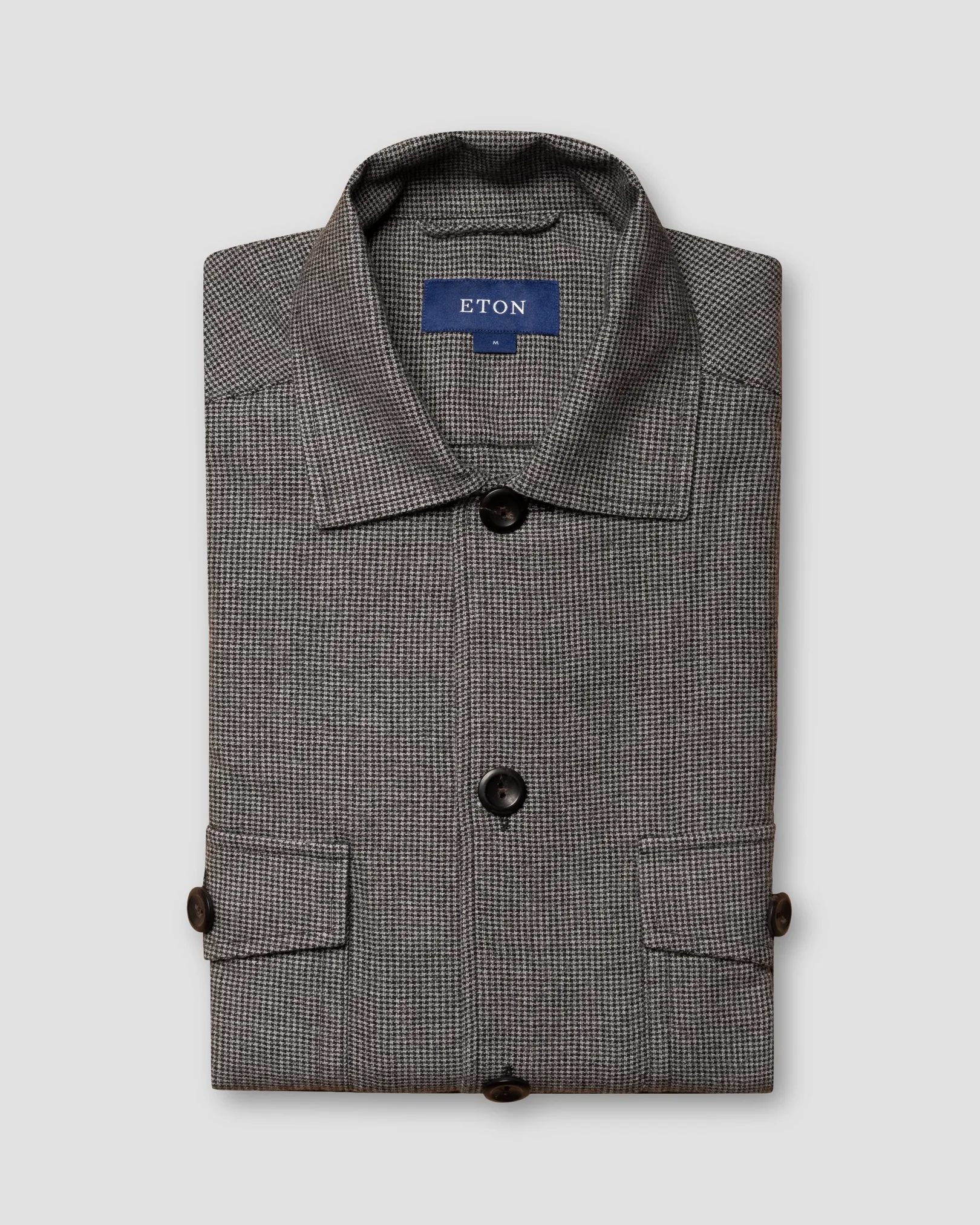 Light Gray Houndstooth Cotton-Wool-Cashmere Flannel Overshirt - Eton
