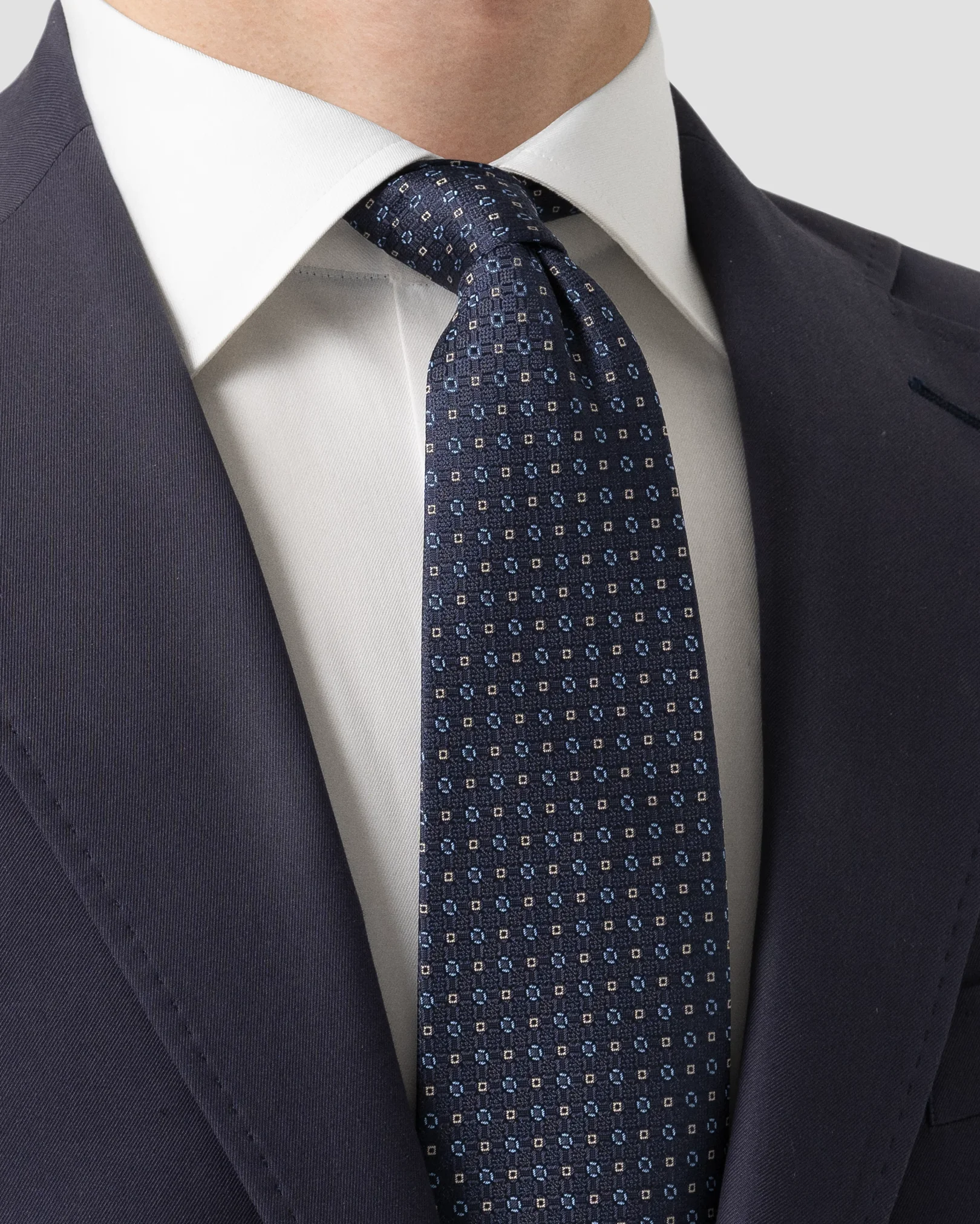 Navy Geometric Print Silk Tie - Eton