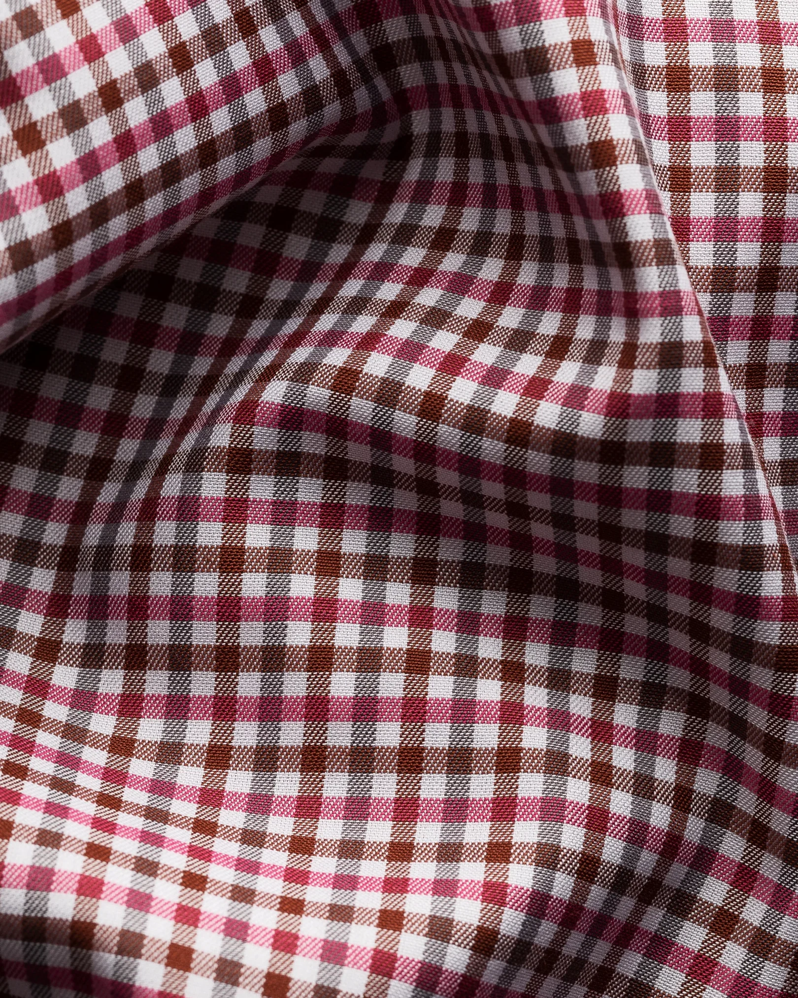 Red 3-Color Check Cotton Lyocell Stretch Shirt - Eton