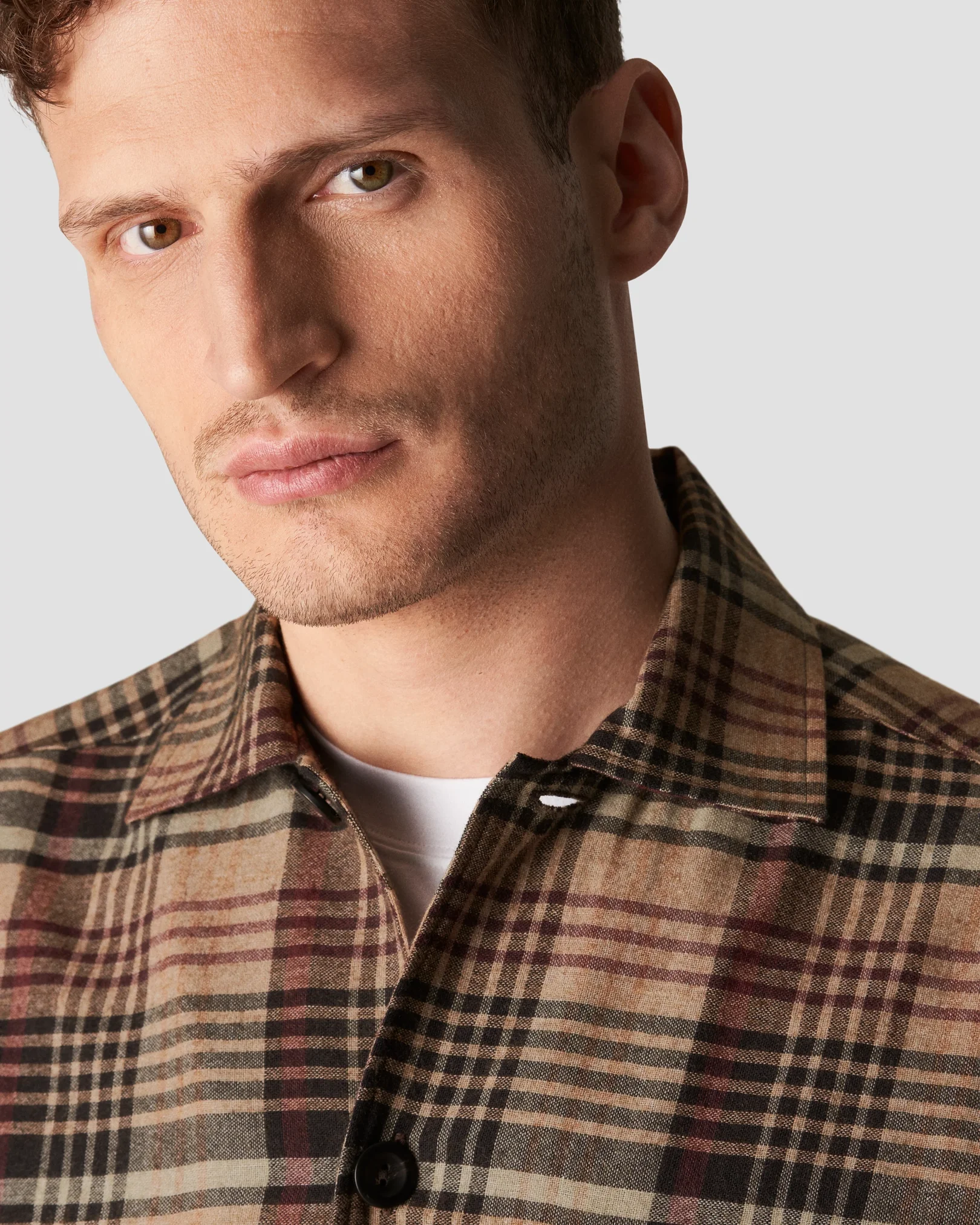 Brown Plaid Cotton-Wool-Cashmere Flannel Overshirt - Eton