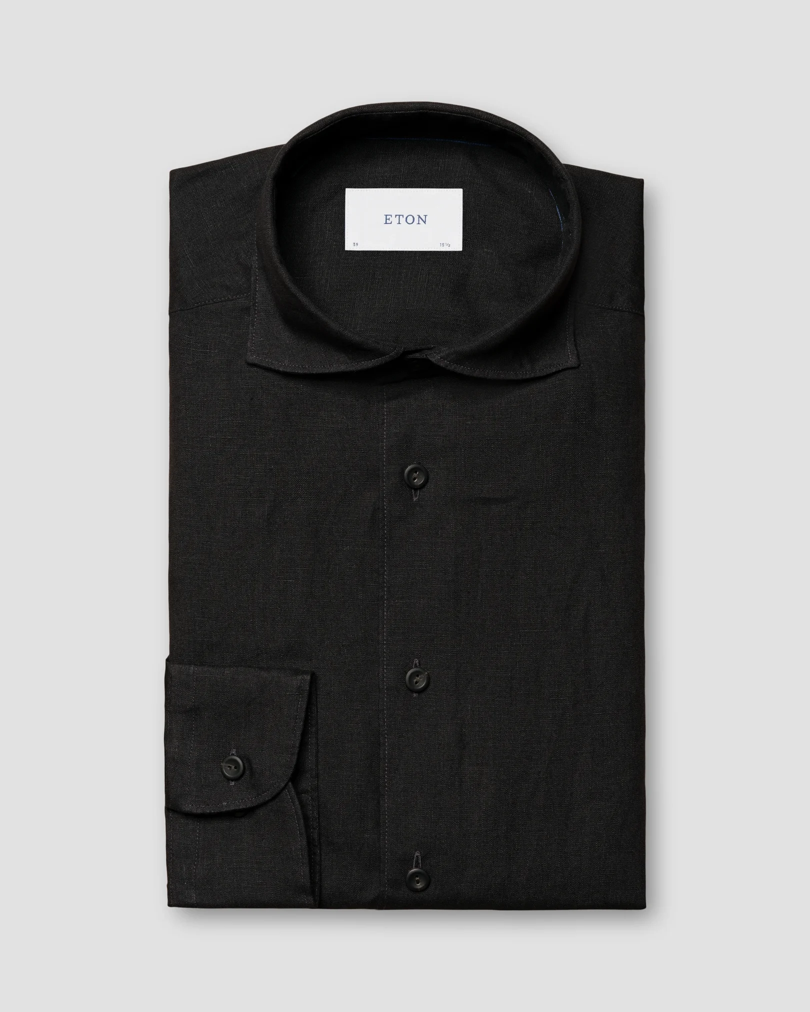 Black Linen Shirt - Wide Spread - Eton