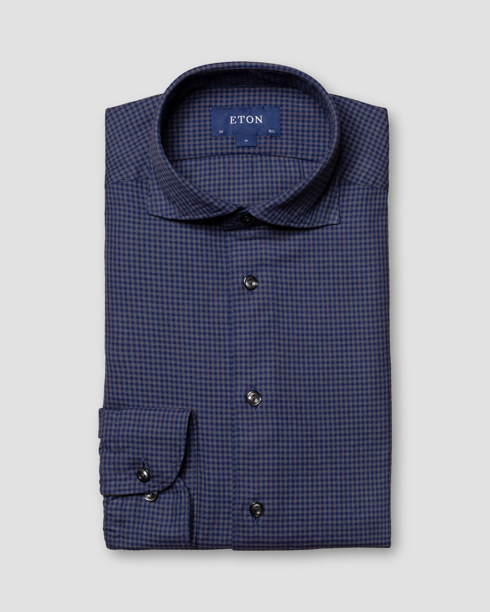 Dark Blue Checked Cotton–Tencel™️ Flannel Shirt - Eton