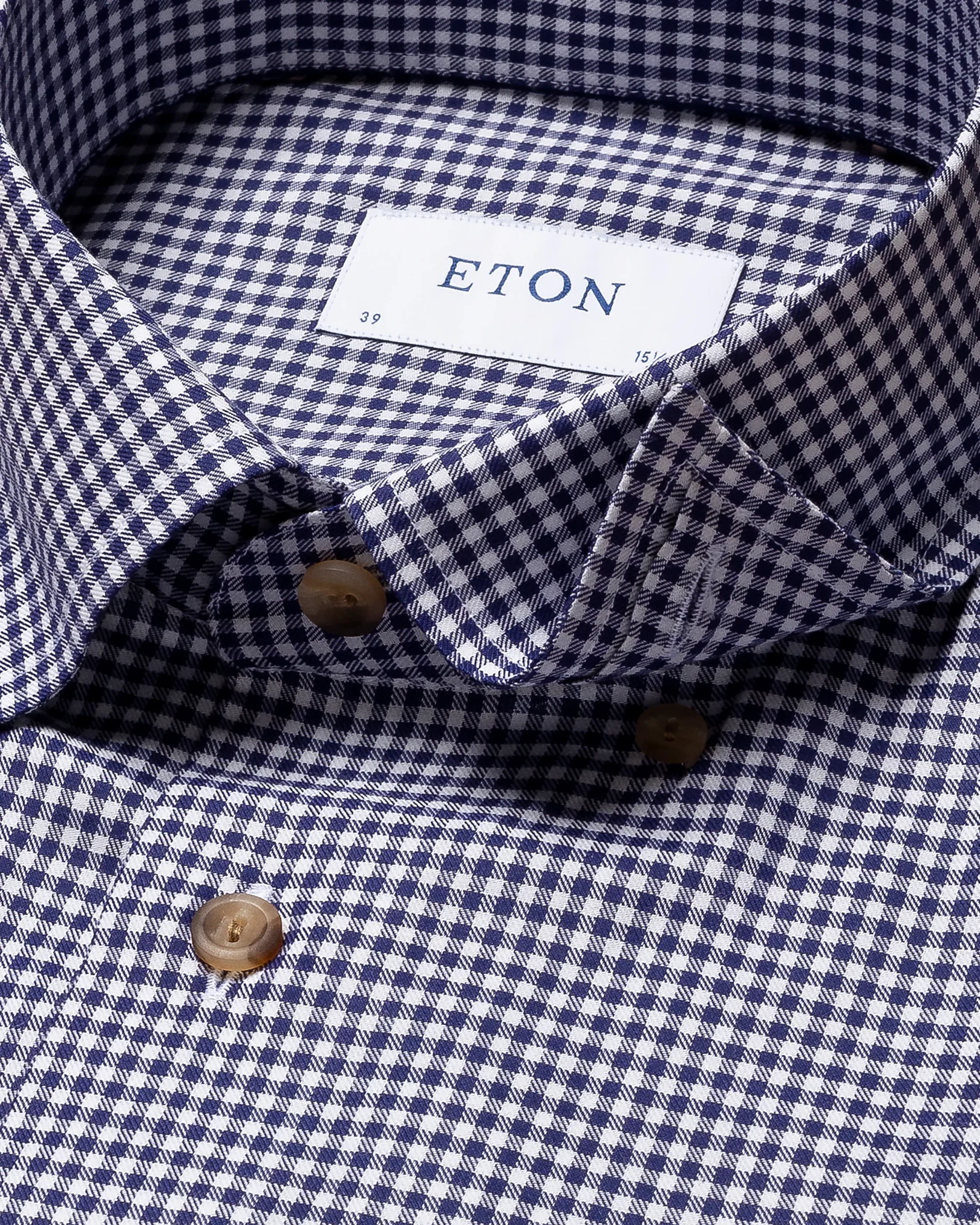 Navy Checked Wrinkle-Free Flannel Shirt - Eton