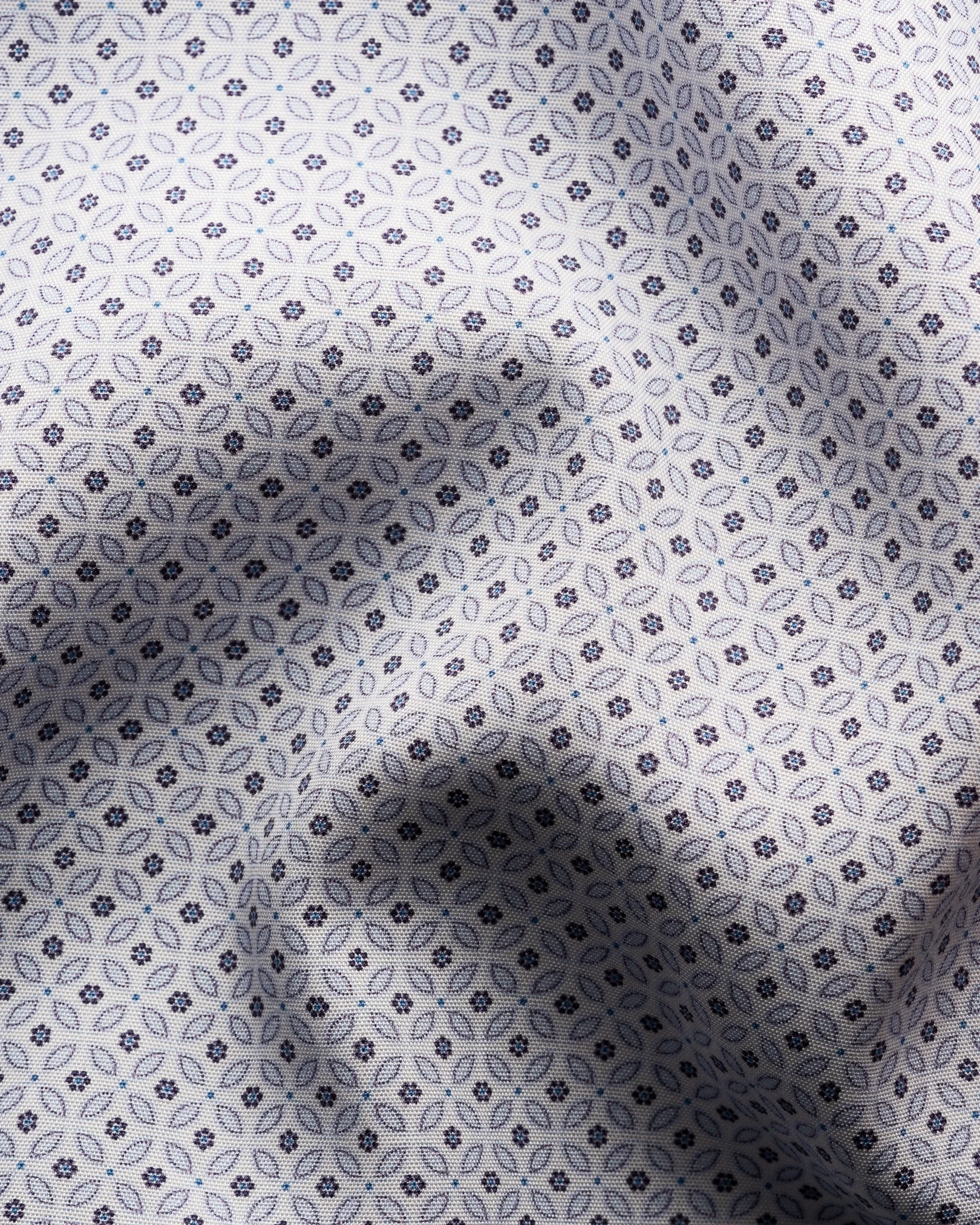 Light Blue Micro Floral Print Signature Poplin Shirt - Eton