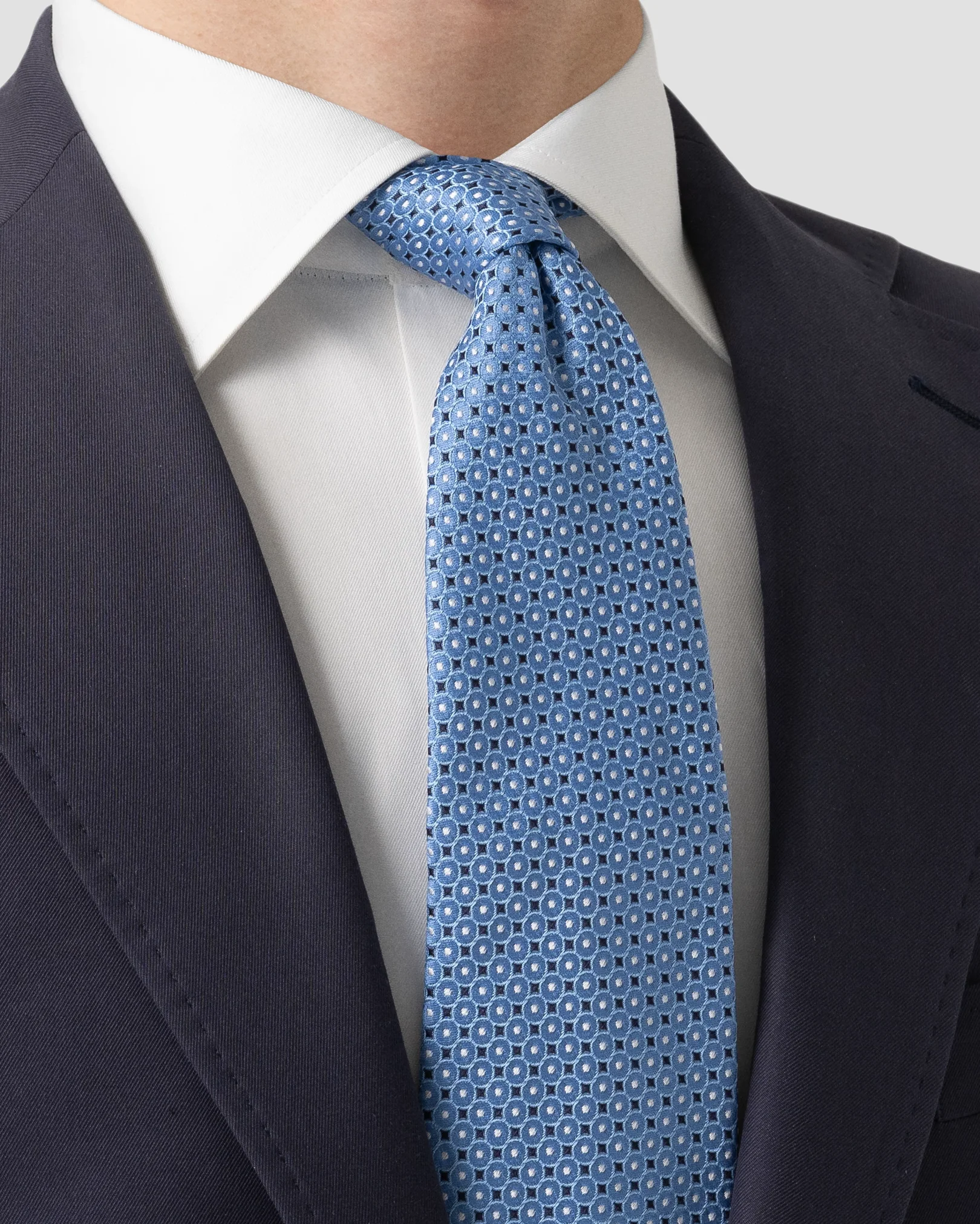 Blue Geometric Print Silk Tie - Eton