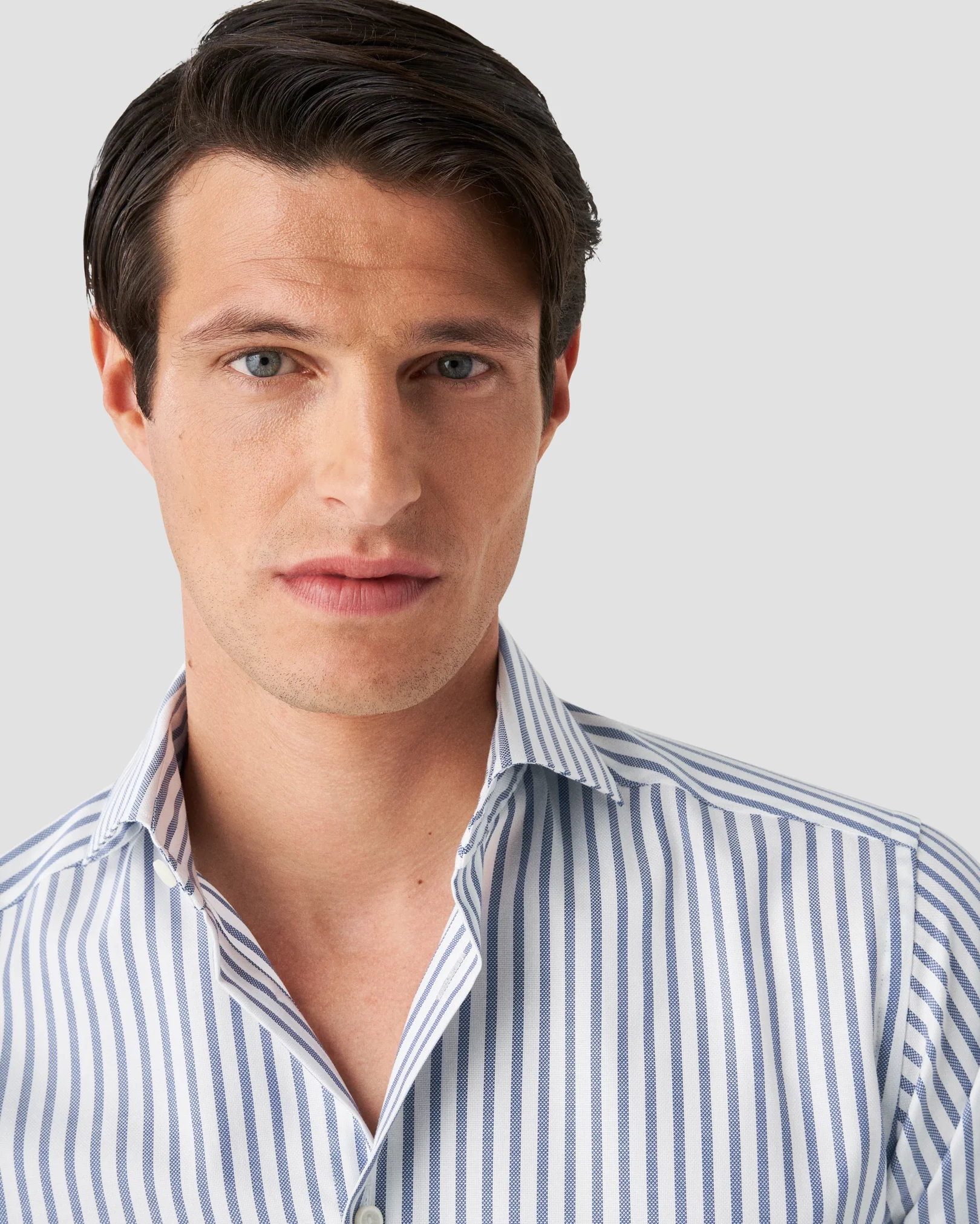 Mid Blue Wide Striped Oxford Shirt - Eton