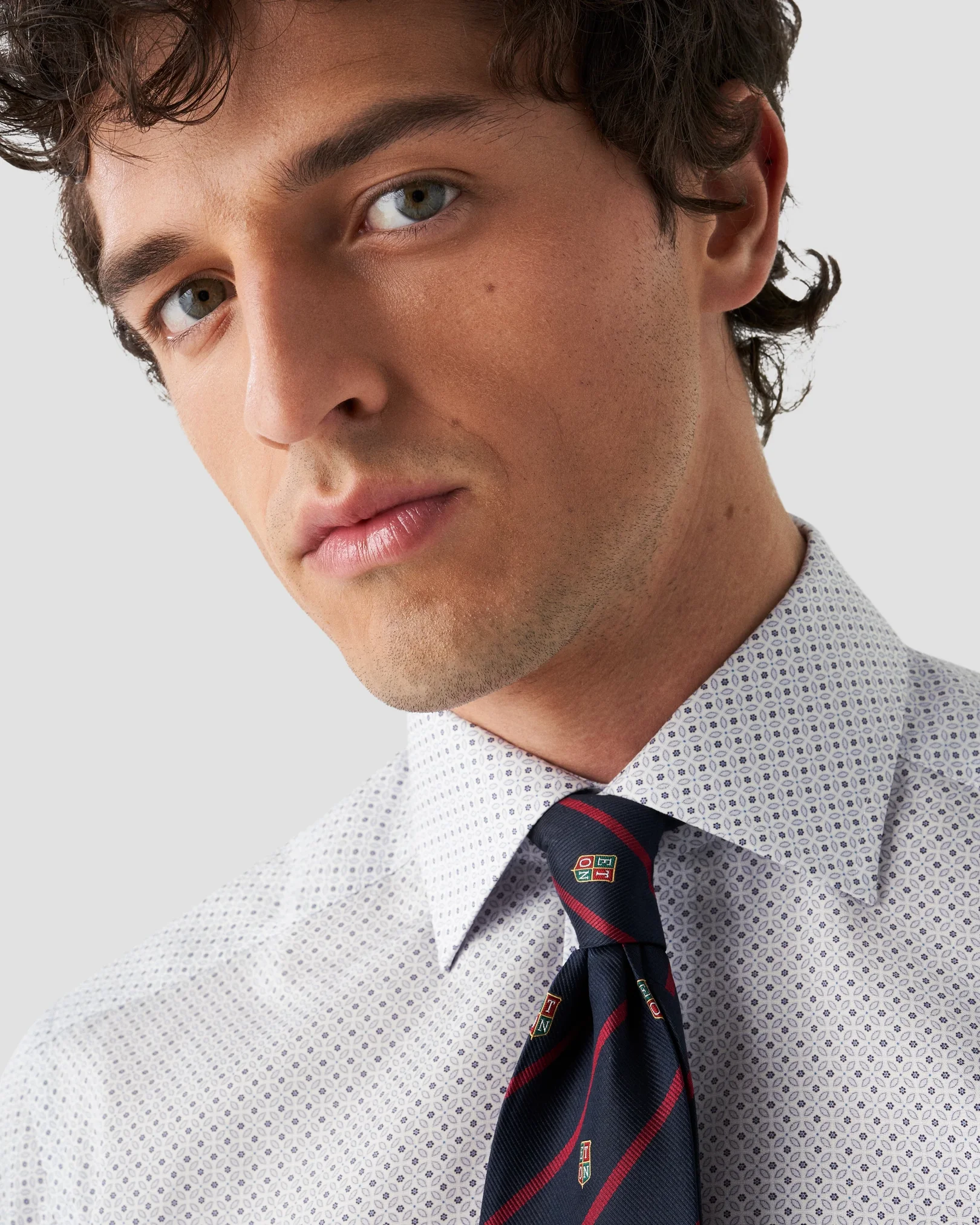 Light Blue Micro Floral Print Signature Poplin Shirt - Eton