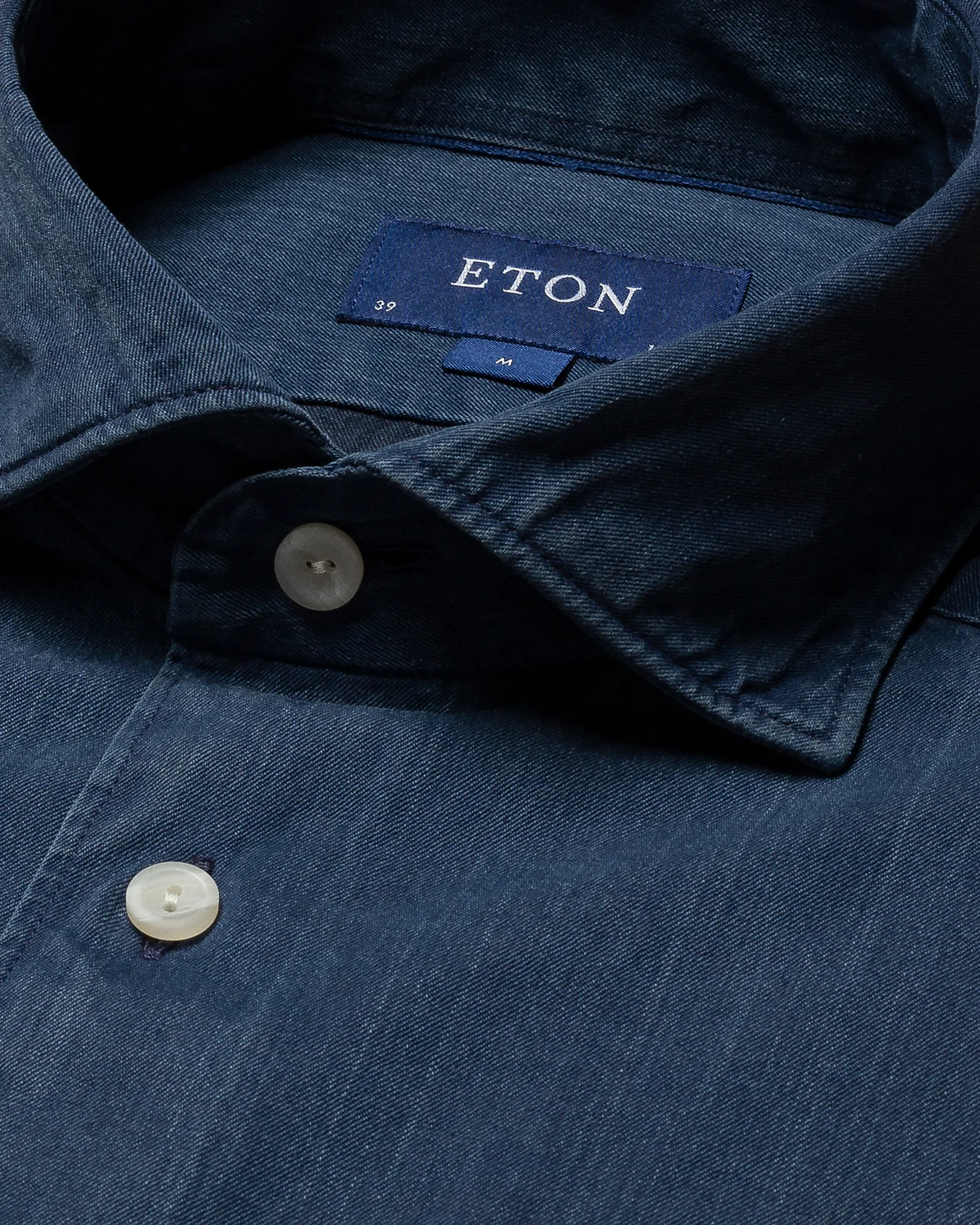 Navy Blue Recycled Cotton Denim Shirt - Eton