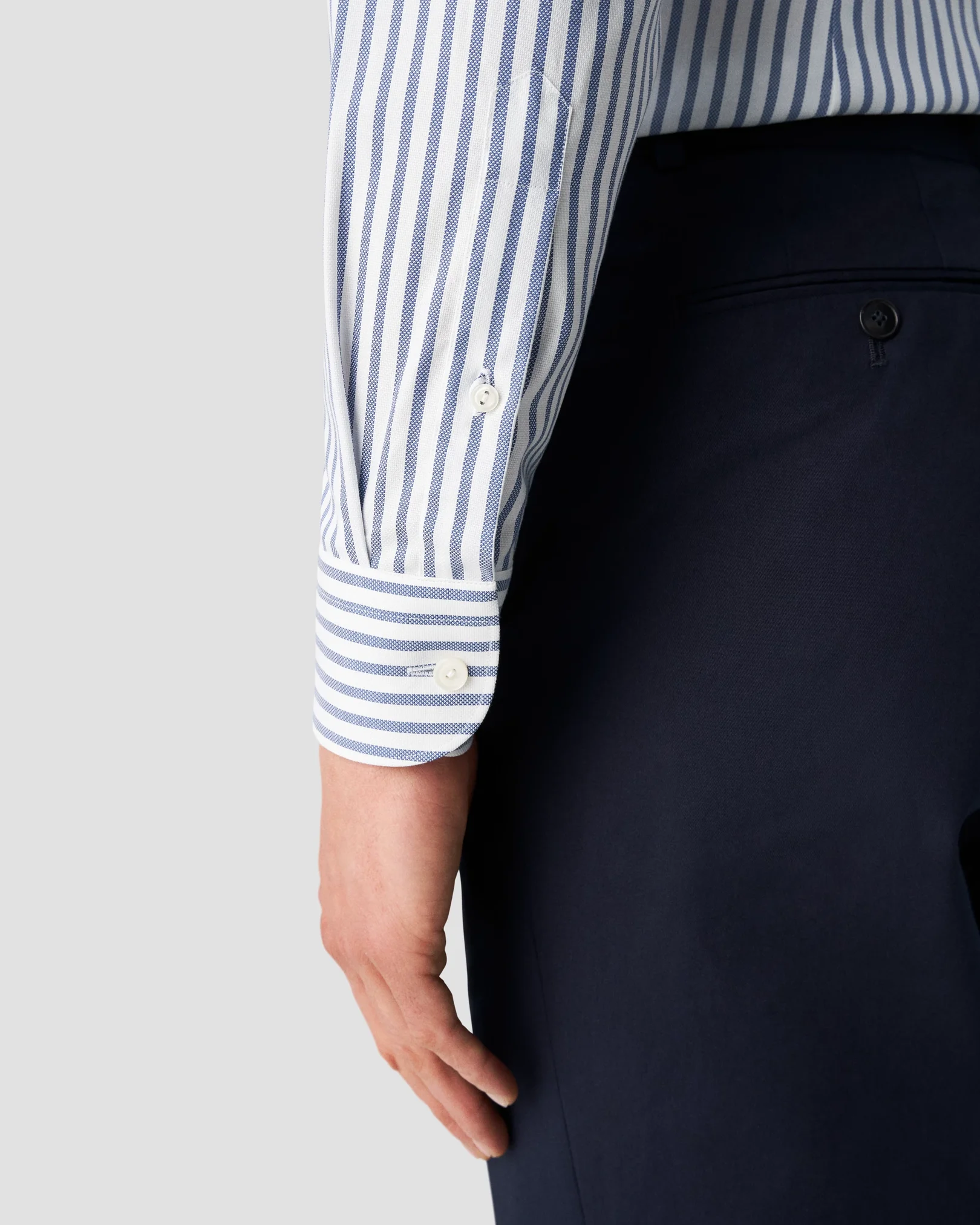 Mid Blue Wide Striped Oxford Shirt - Eton