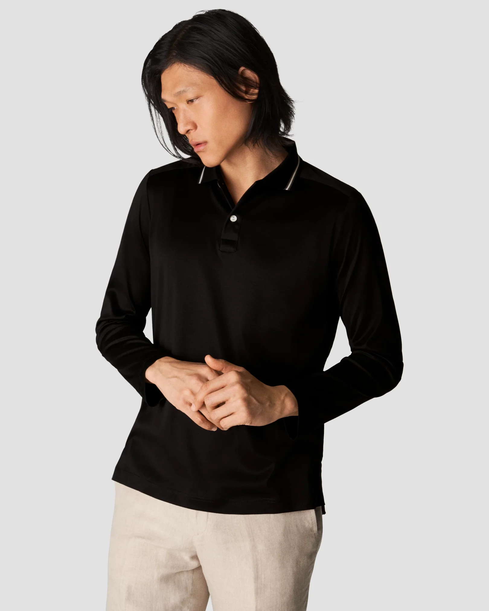 Black Filo di Scozia Polo Shirt — Long Sleeve - Eton