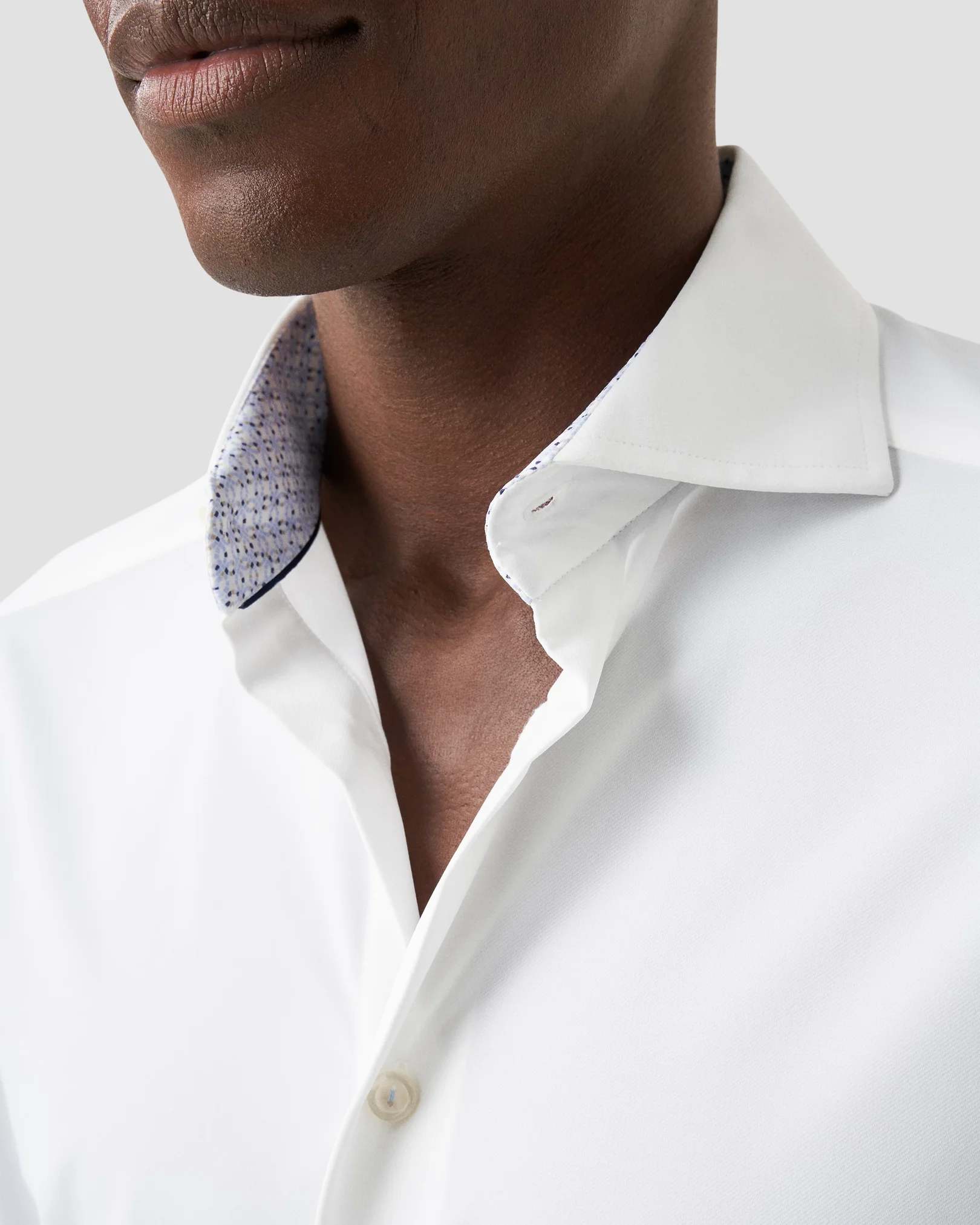 White Four-Way Stretch Shirt - Geometric Contrast Details - Eton